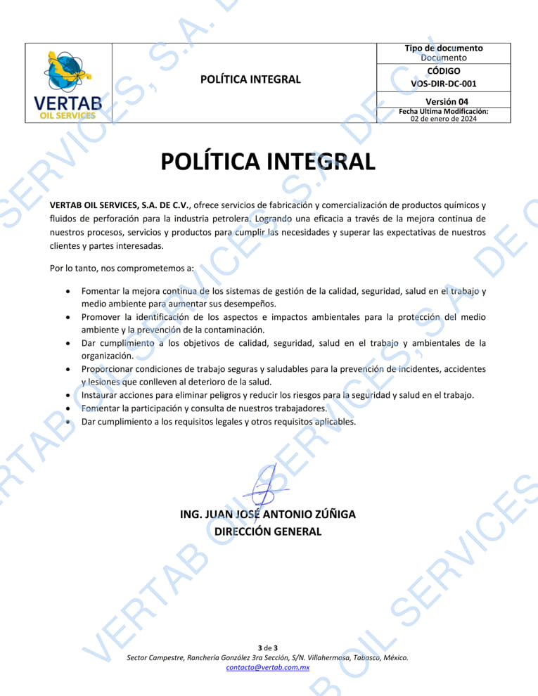 VERTAB OIL SERVICES | Nosotros