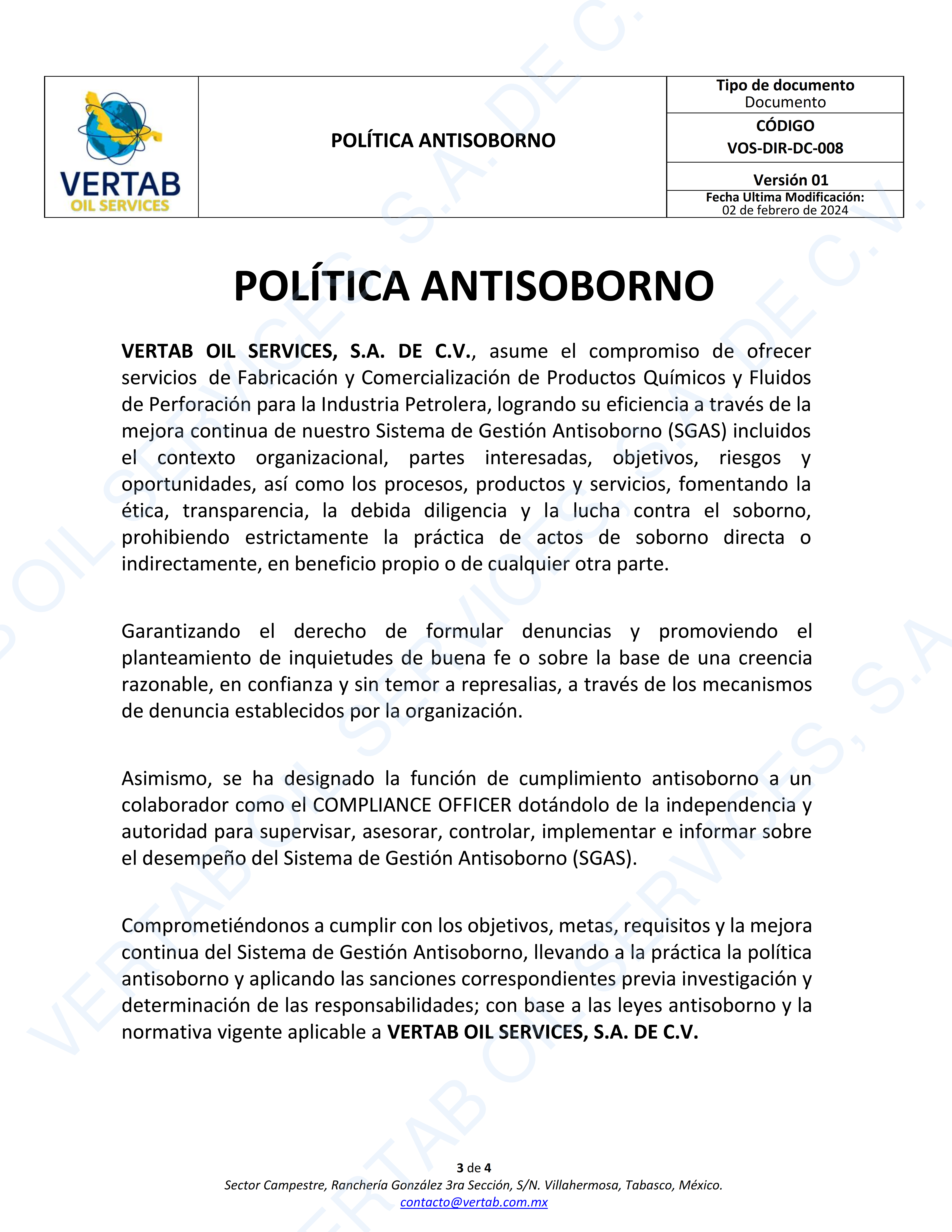 VERTAB OIL SERVICES | Nosotros