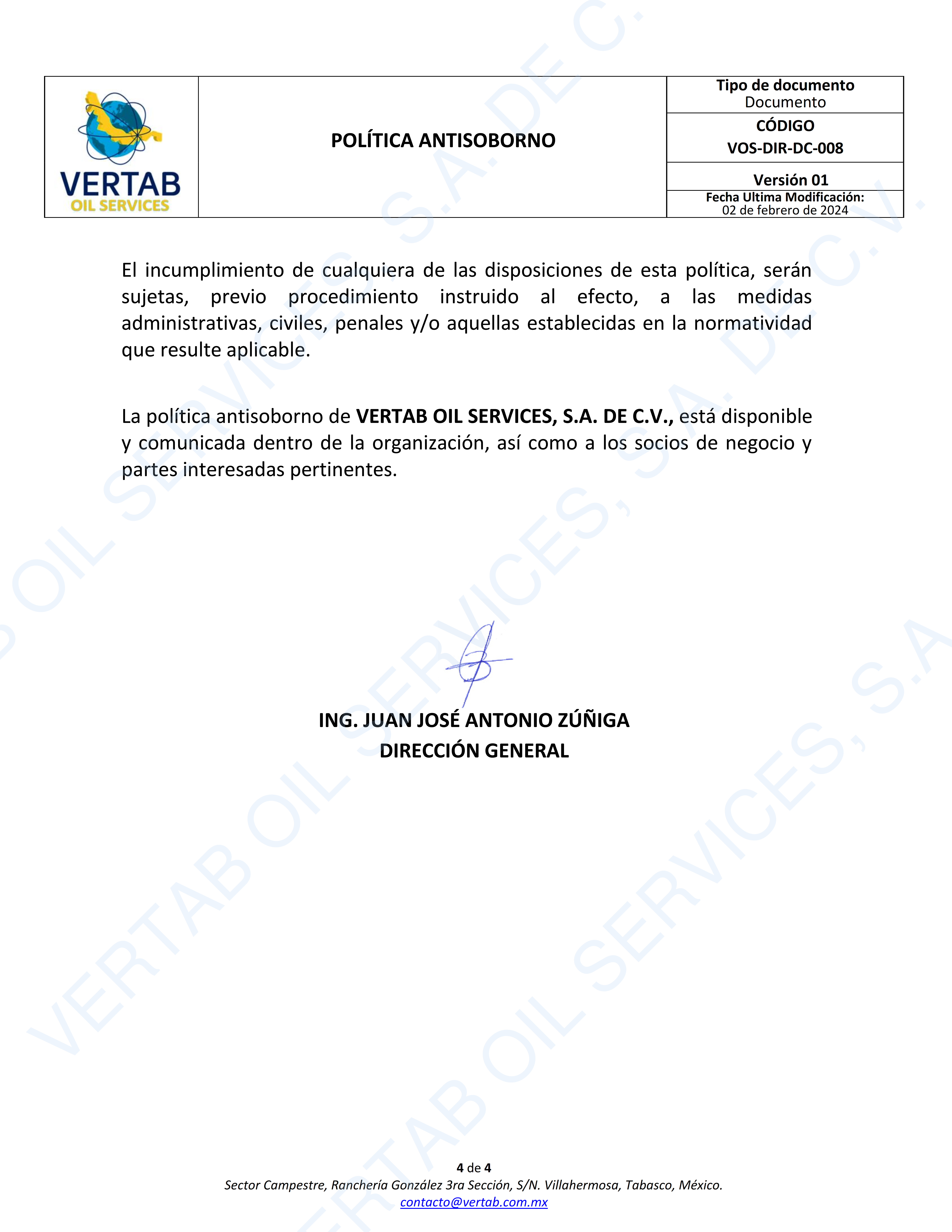 VERTAB OIL SERVICES | Nosotros